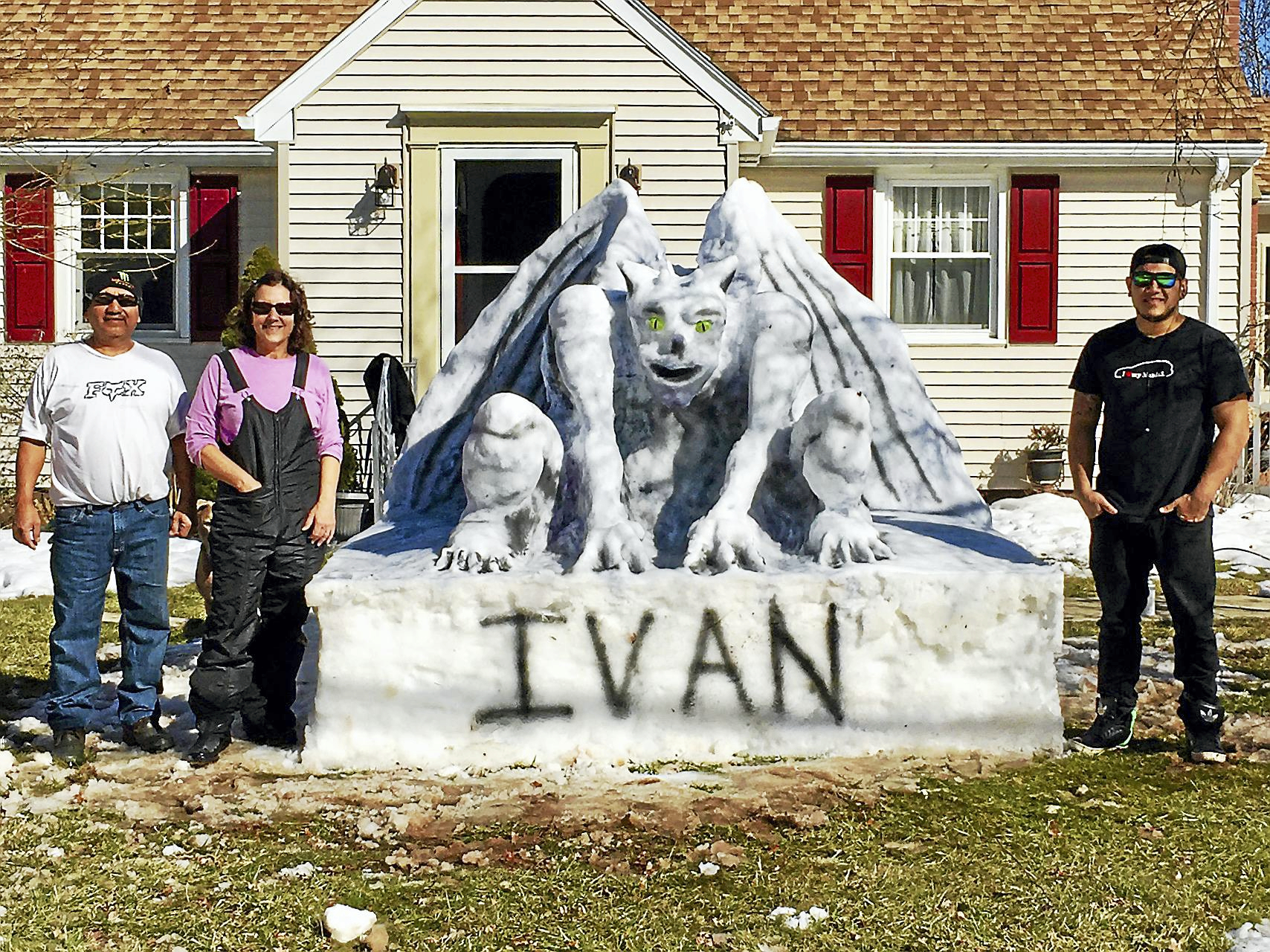Middletown family creates snow gargoyle