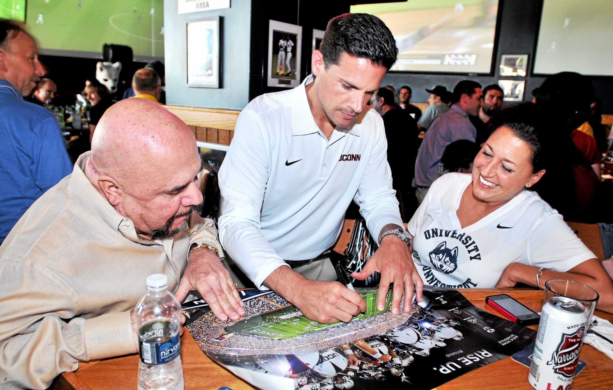 UConn football coach Bob Diaco getting his message out