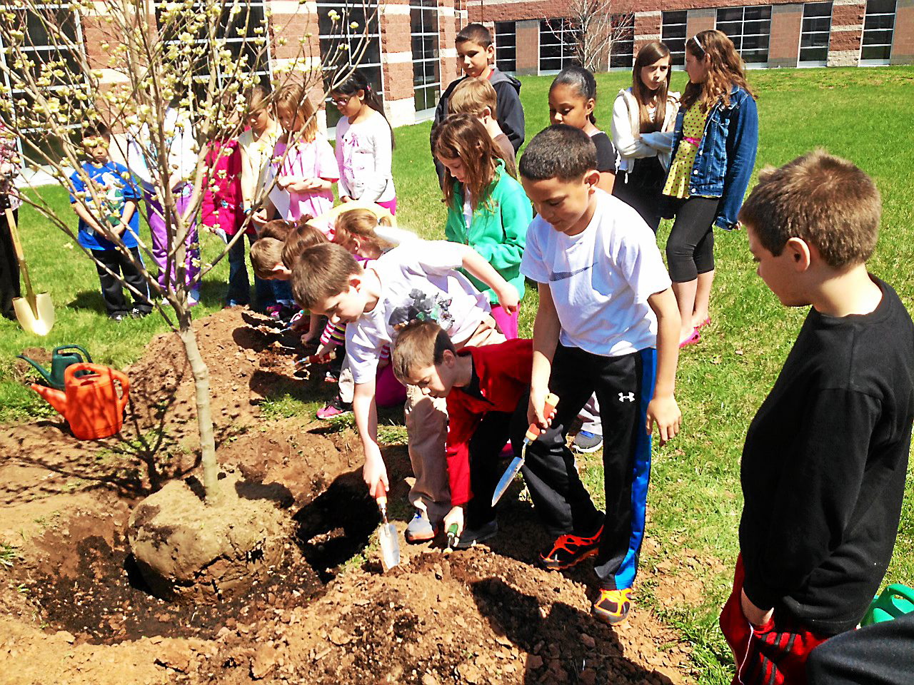 Woodside School’s Earth Club marks Arbor Day with tree planting