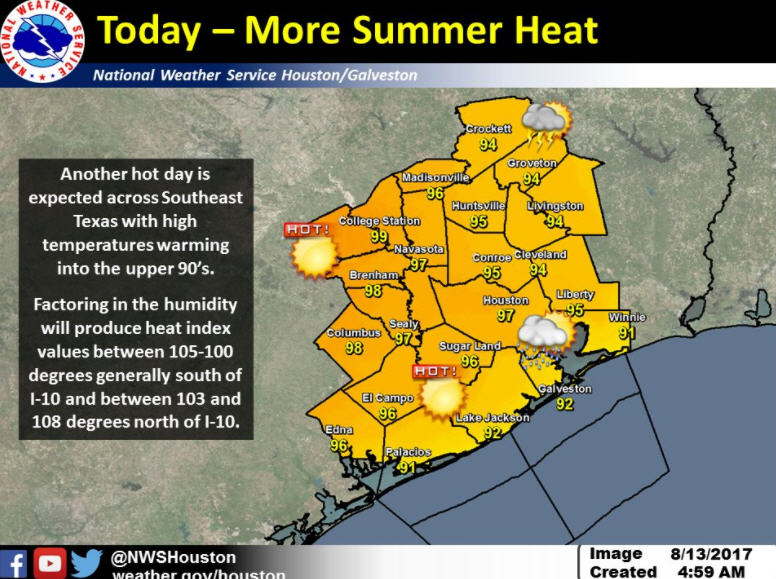 Heat advisory Sunday with heat index expect to exceed 108 degrees