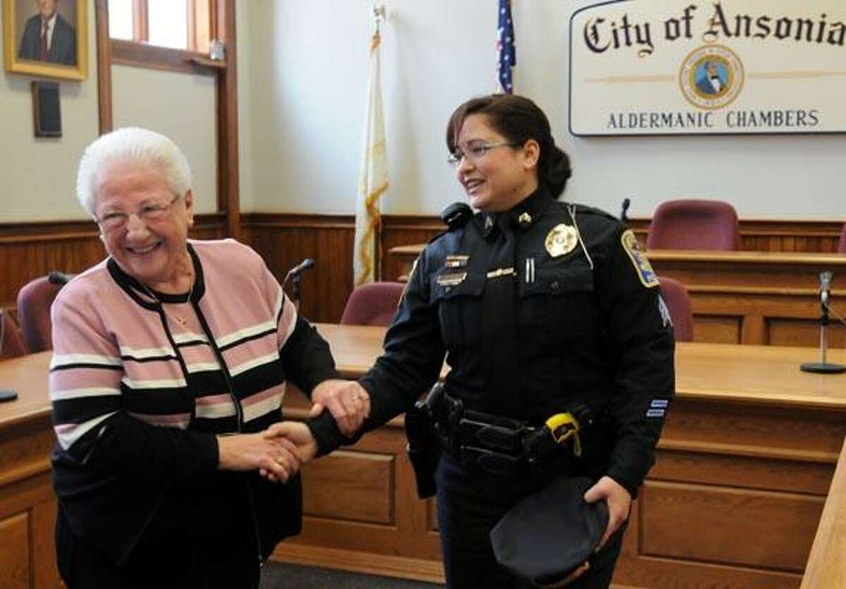 Ansonia salutes 1st female police sergeant (video)