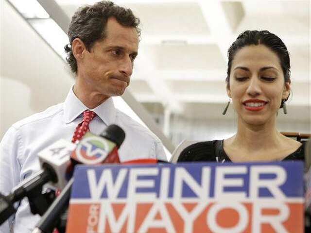 Wife stands by Weiner, who was caught sexting again