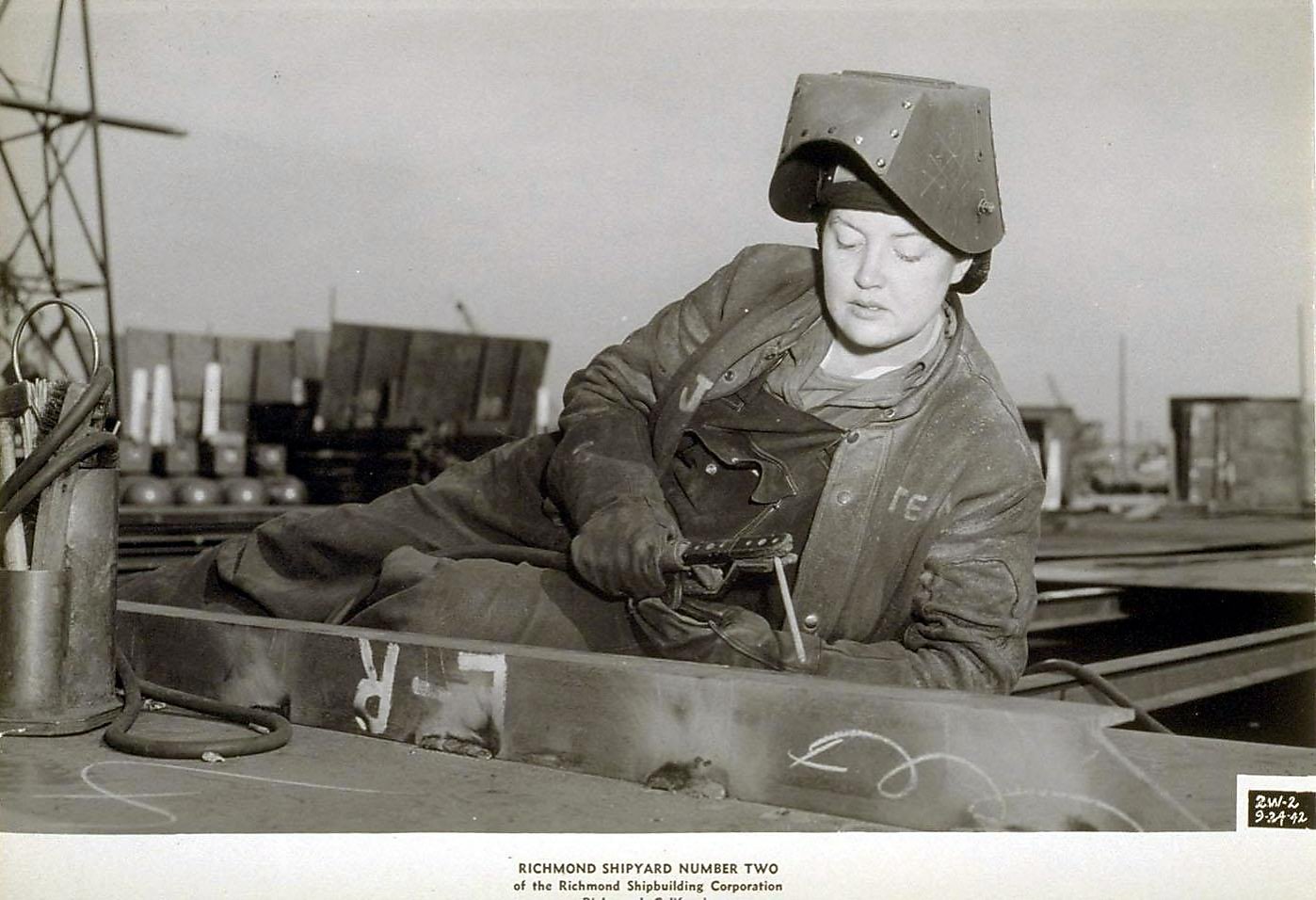 ‘Lady welders’ demand work, 1942