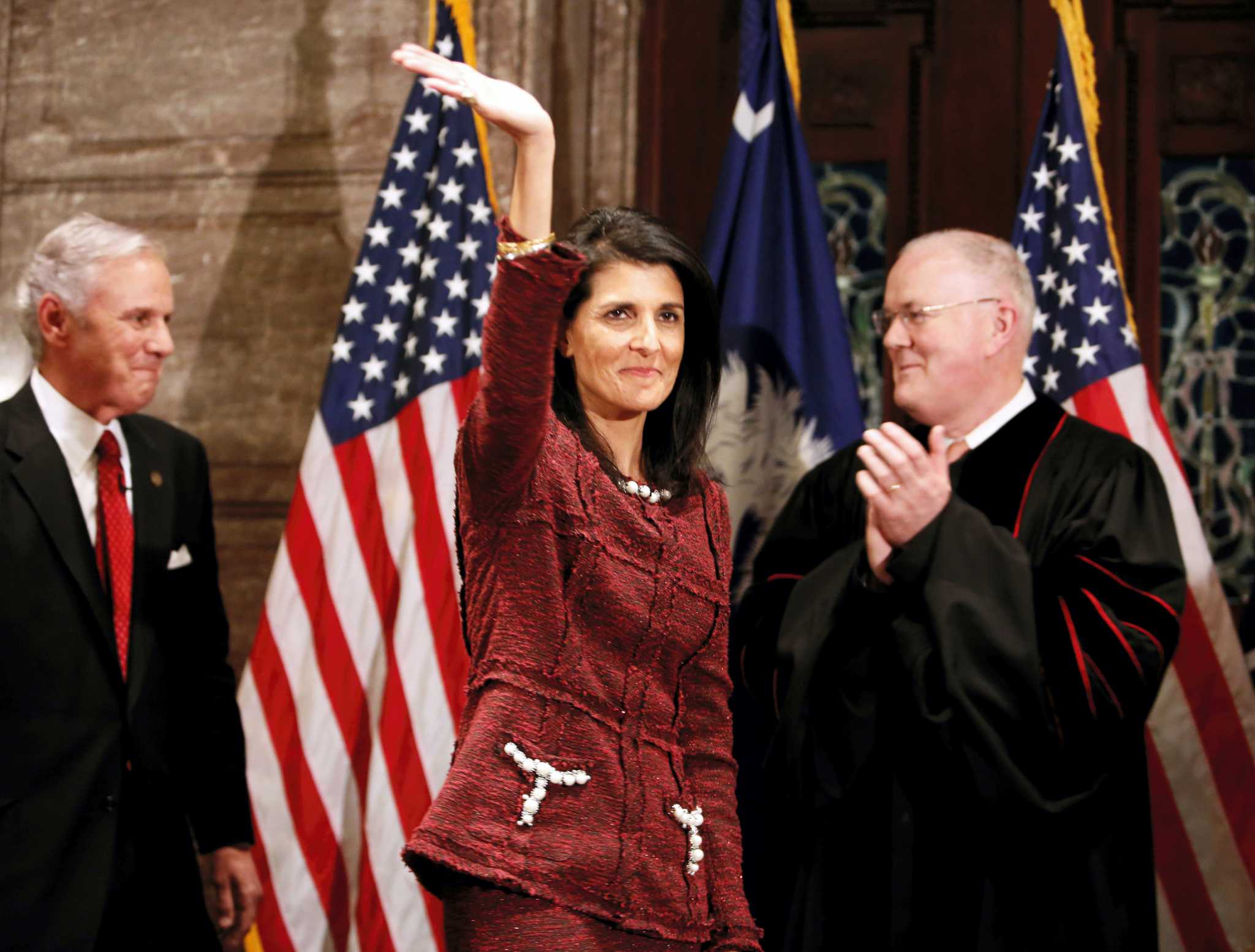 Nikki Haley being sworn in as US ambassador to the UN