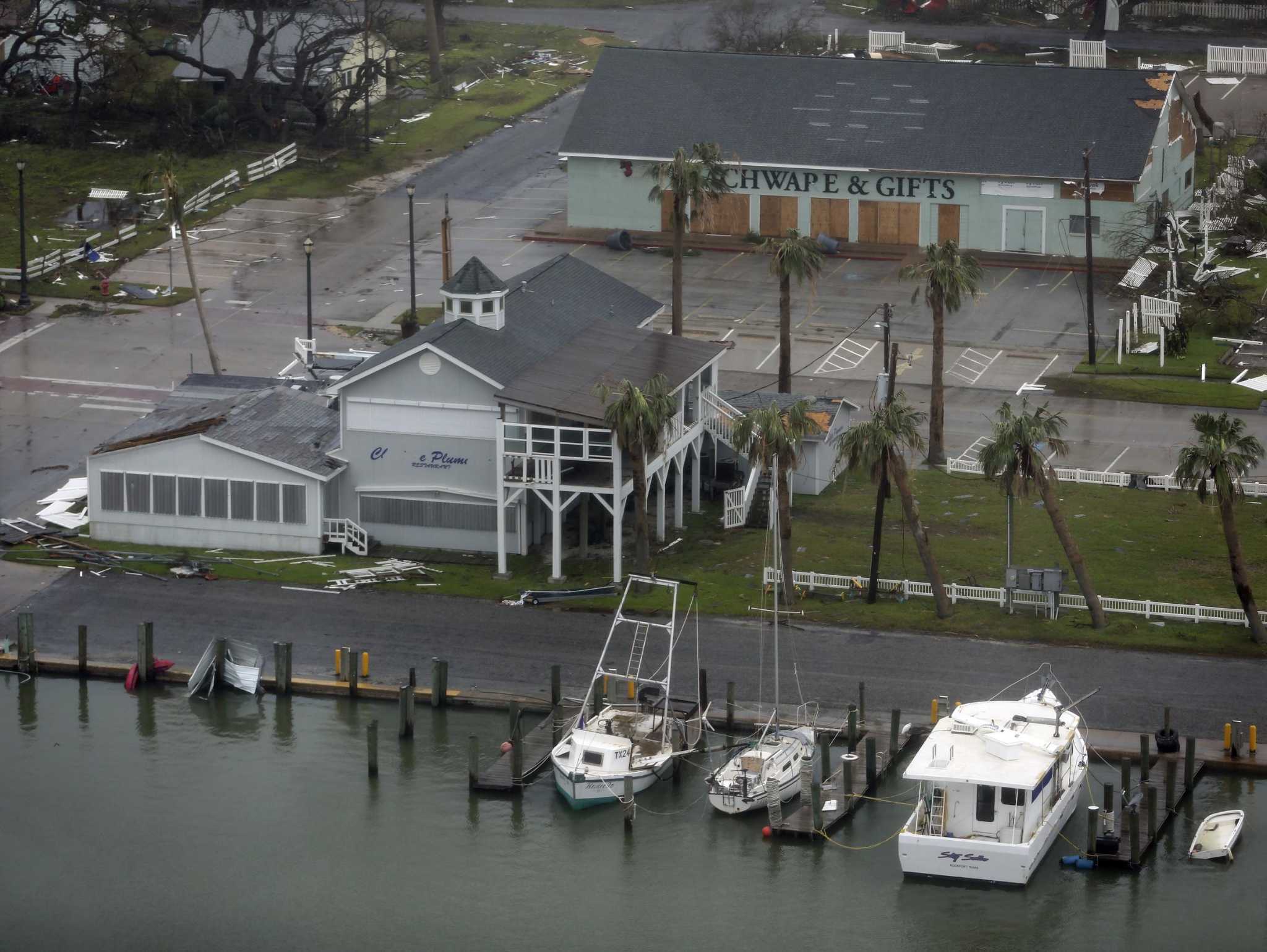 An aerial view at Rockport shows damage, flooding sustained due to Harvey