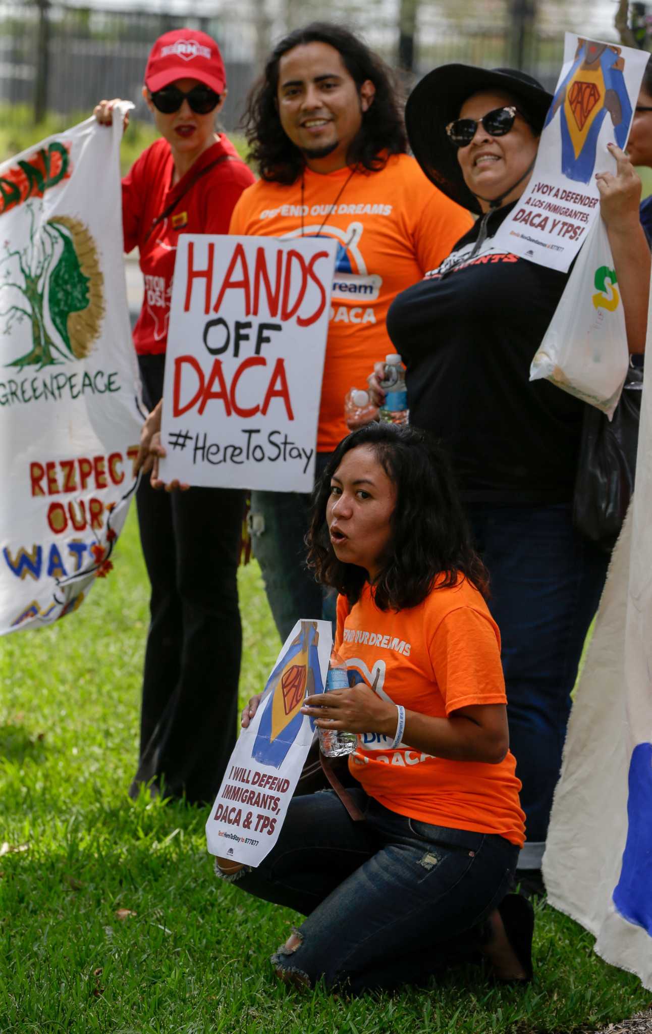 Immigrants protest during Trump's Houston visit