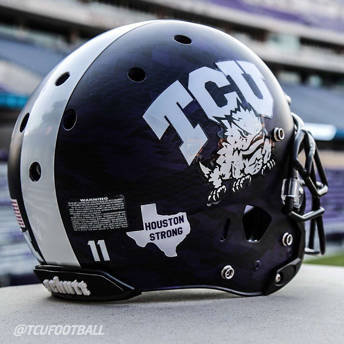 College football teams showing support for Houston on helmets