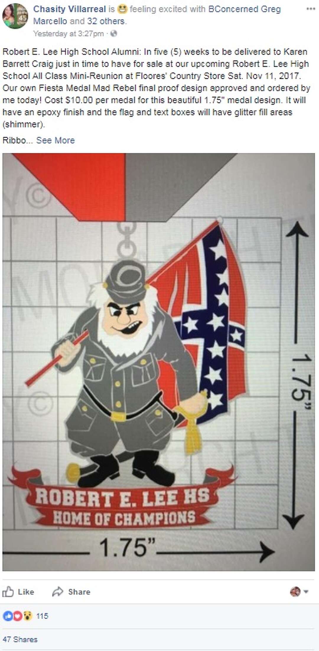 Robert E. Lee H.S. alumni create Rebel-inspired Fiesta medal as ...