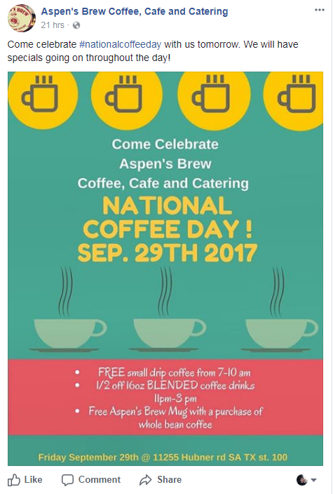Where to get deals for National Coffee Day around San Antonio