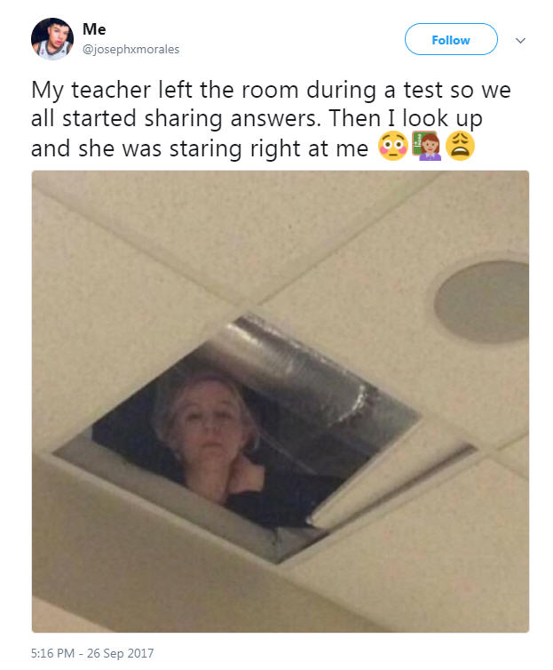 Viral photo of teacher spying from the ceiling turns out to be a hoax