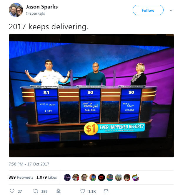 Jeopardy contestant wins with $1