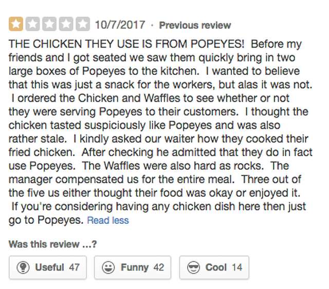 Yelper exposes Long Beach brunch spot for serving Popeyes chicken