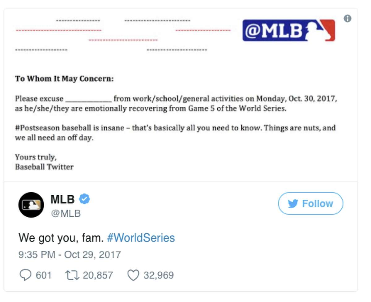 Stay up watching the World Series? MLB has a note to get you out of ...