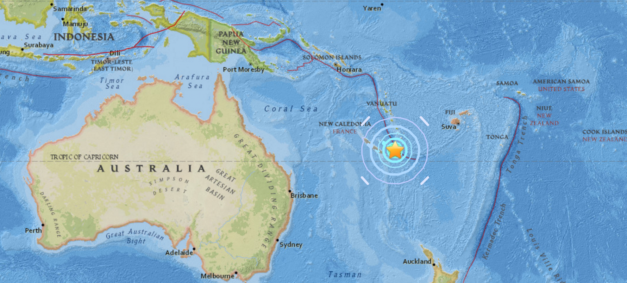 Magnitude 6.8 earthquake strikes near Tadine, New Caledonia