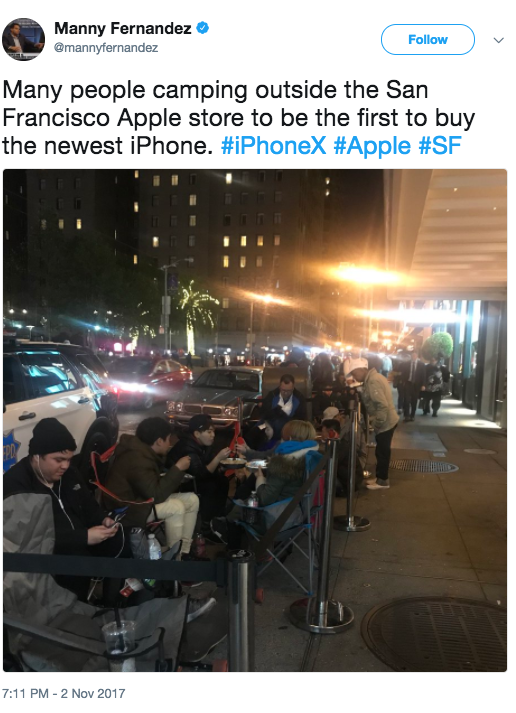 First person in line for iPhone X at Palo Alto's Apple store arrived on ...