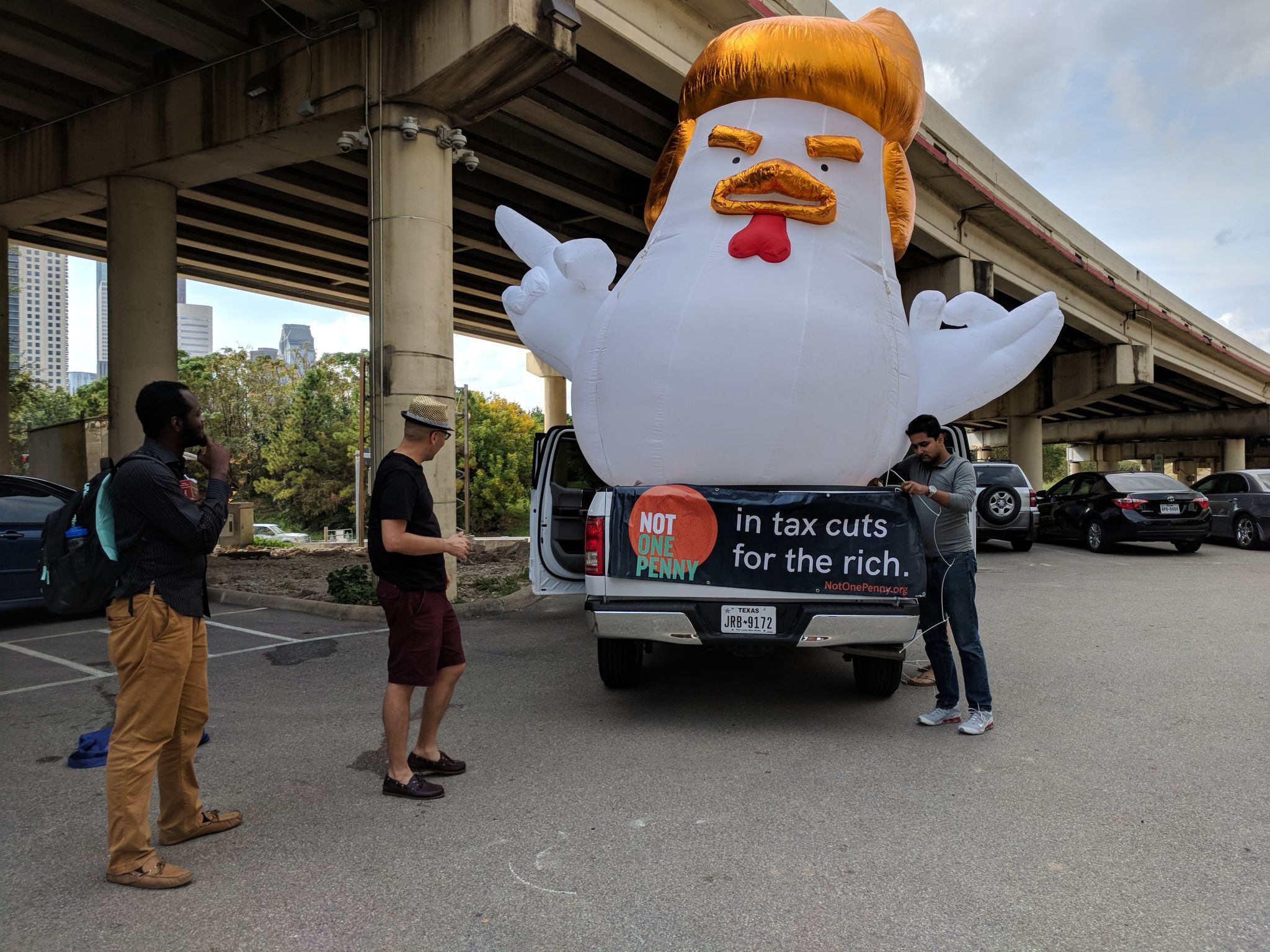 Giant inflatable Trump chicken hits Houston streets