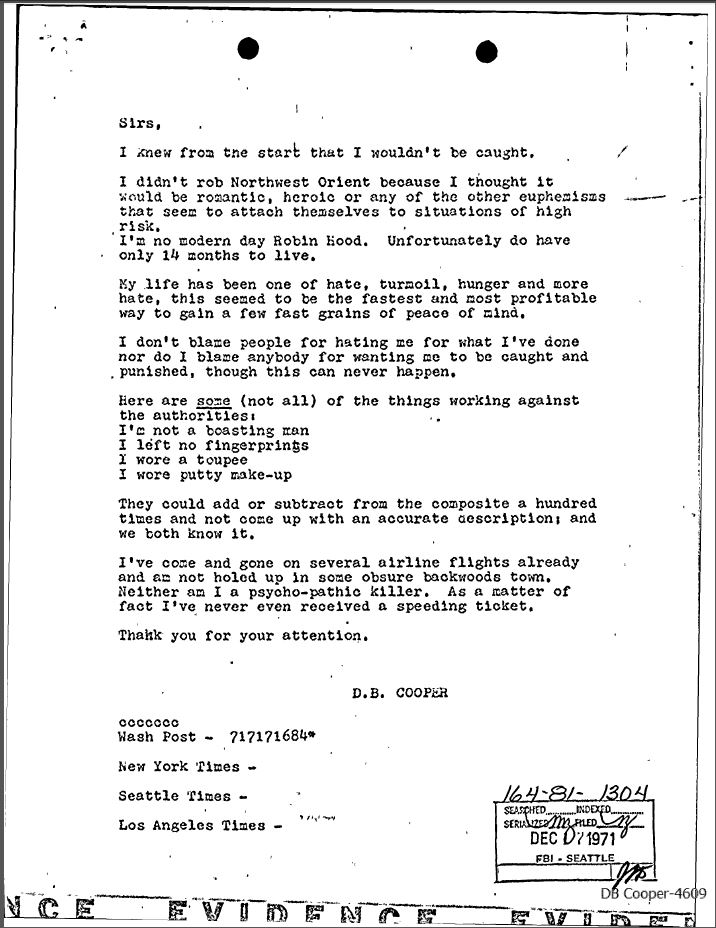 Investigators: Codes in D.B. Cooper letter confirm suspect