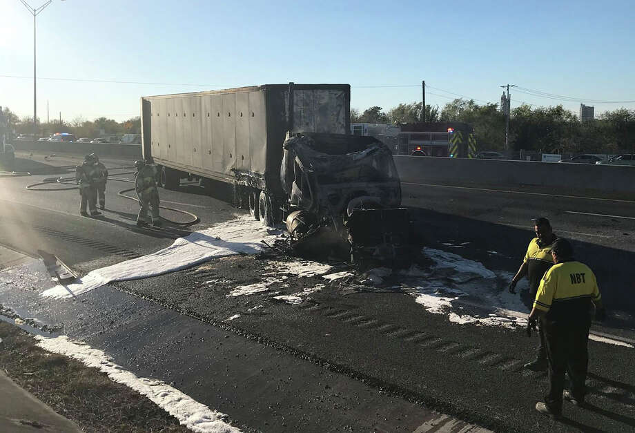 Photos show burnt 18-wheeler that shut down I-35 during Tuesday rush ...