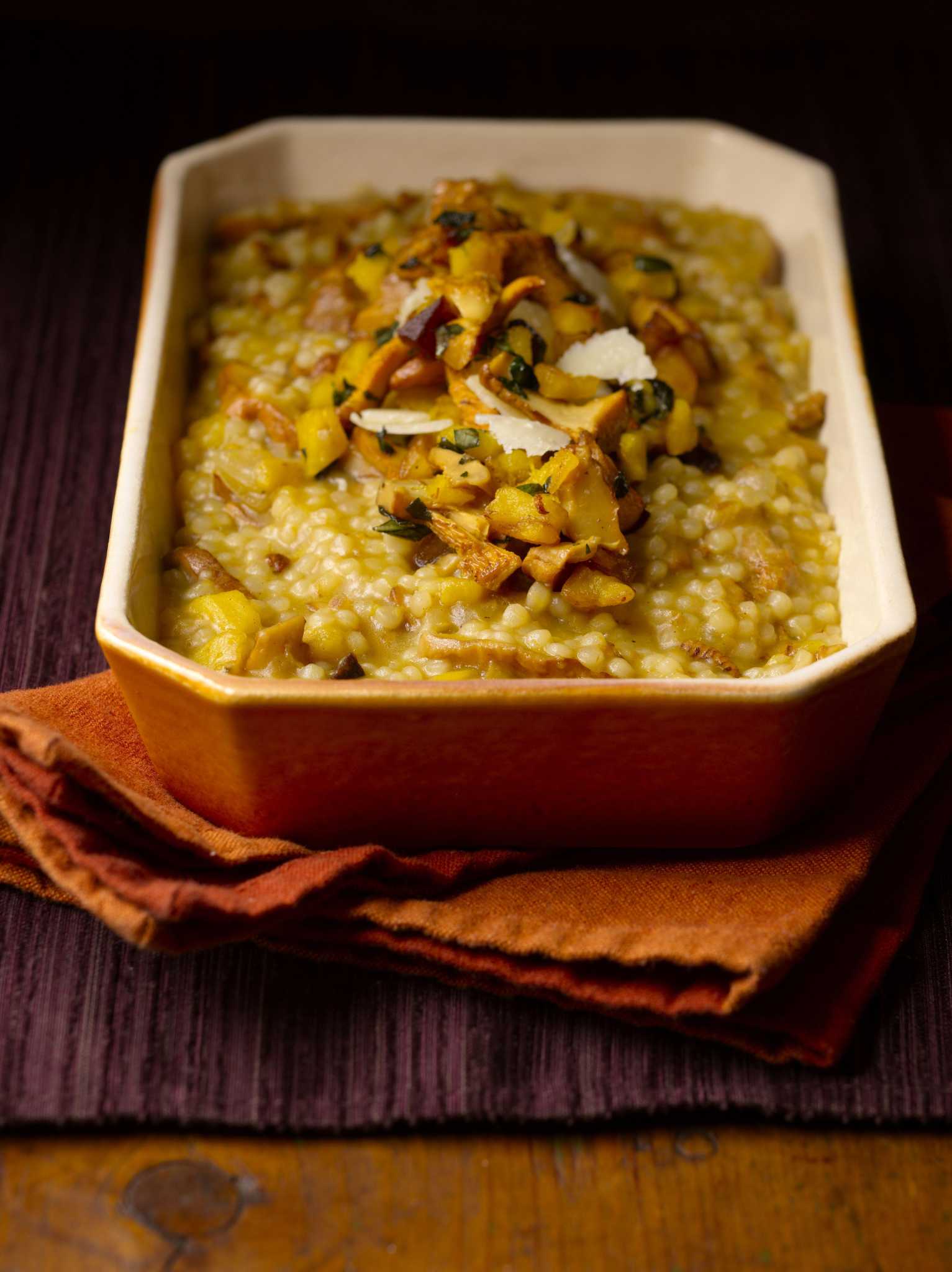 Recipe: Israeli Couscous Risotto with Pumpkin and Chanterelle Mushrooms