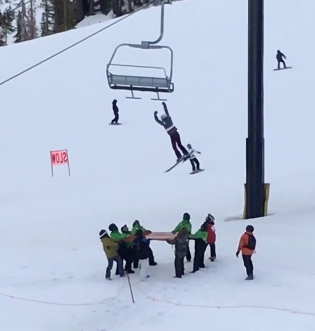 Terrifying moment: Teen skiier dangles from a Mammoth chairlift before ...