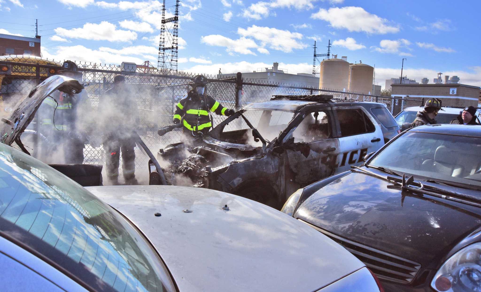 2 police cruisers, DPW car destroyed in fire