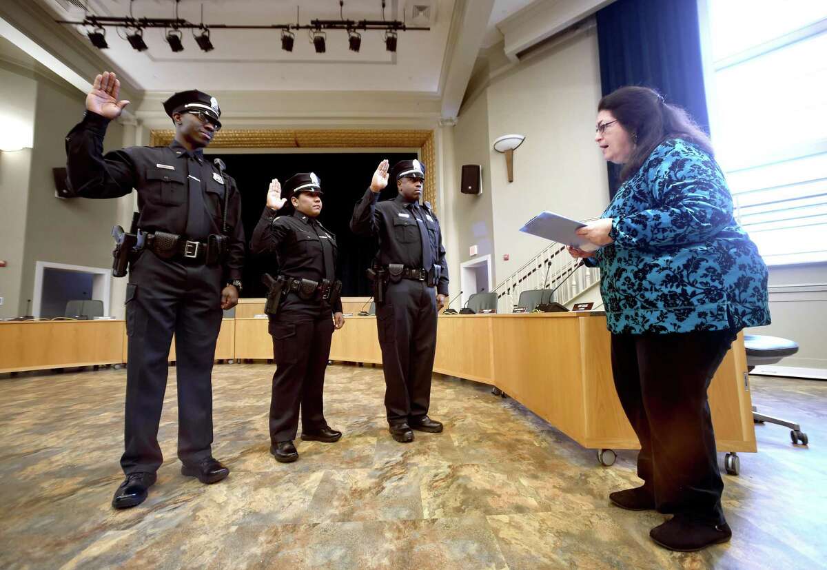 Hamden police swear in three officers, one K-9 member in ceremony