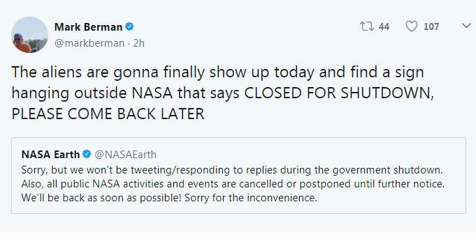 The government shutdown has taken NASA with it and the internet isn't happy