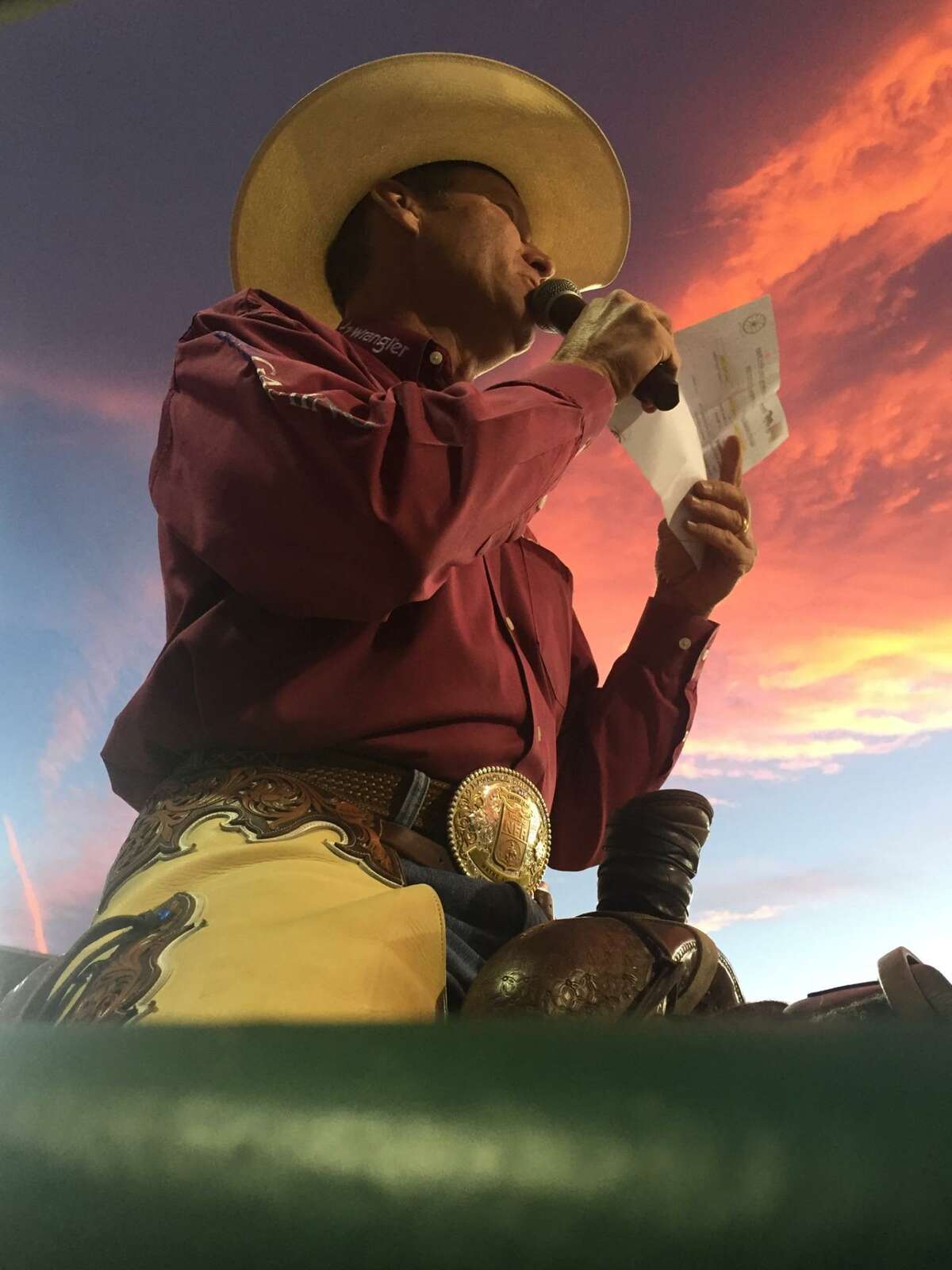 Wayne Brooks steps up to the announcer’s stand