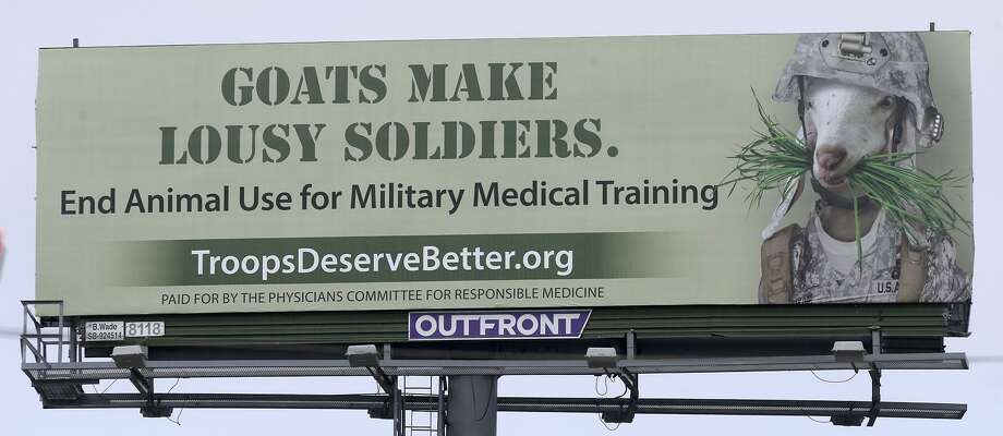 Billboards snipe at Fort Sam’s medic-training goats - San Antonio ...