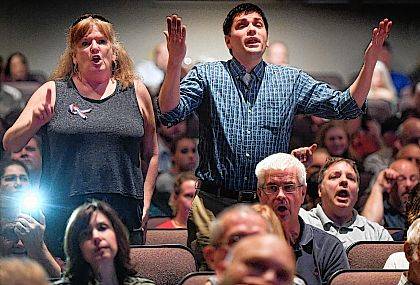 Hostile crowd faces congressman