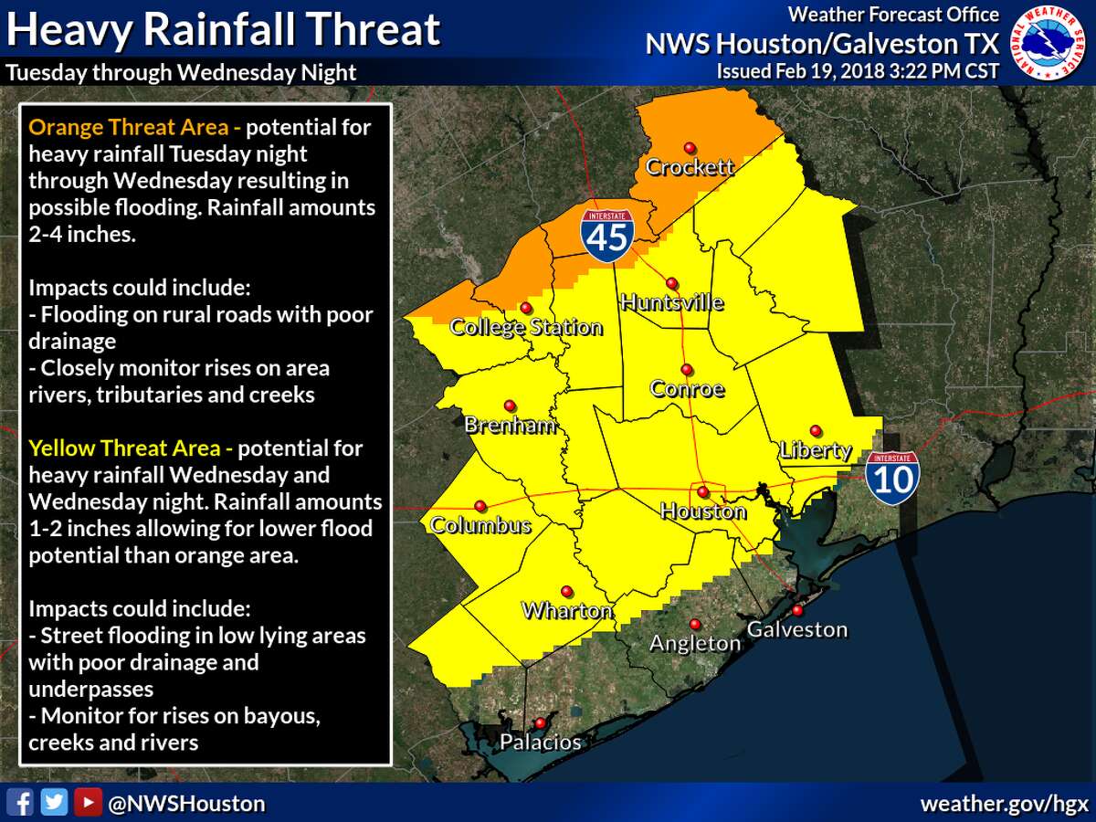 Heavy rainfall, potential flooding could hit Houston region midweek
