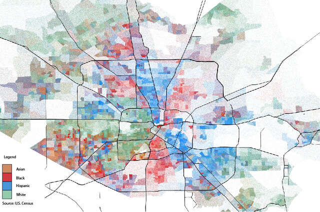 Five maps illustrate Houston's racial-ethnic breakdown by neighborhood