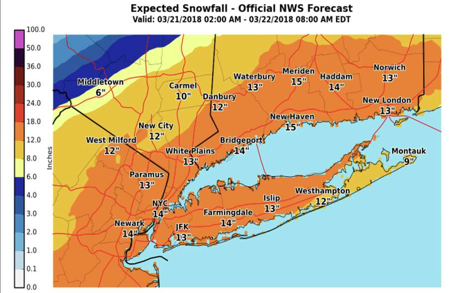 NWS estimates 12-15 inches of snow in Conn. - Connecticut Post