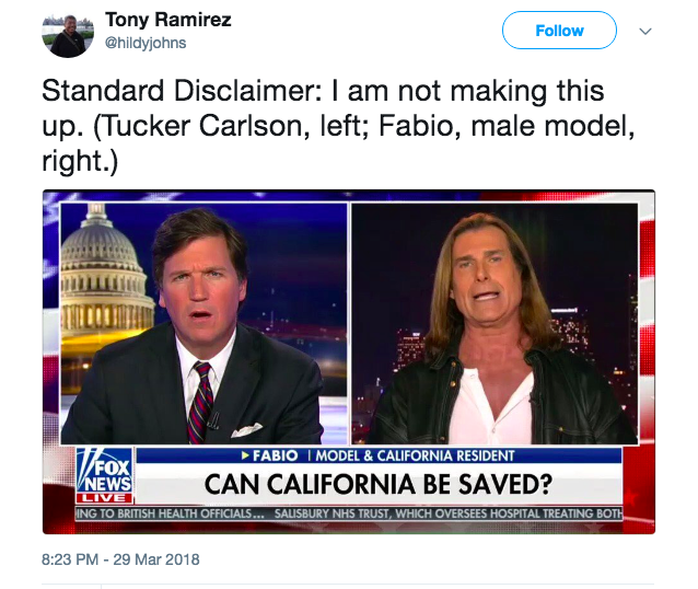 Twitter unhinged after Fox News asks Fabio if California can be saved