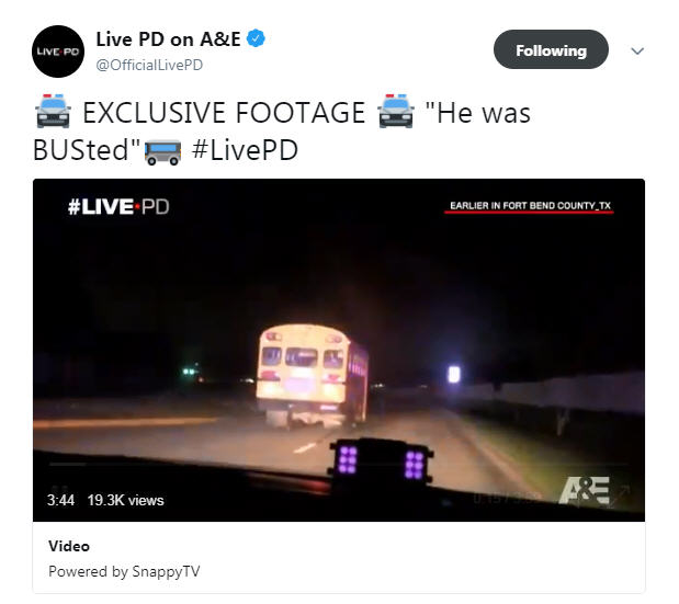 Stolen school bus in Fort Bend sparks wild police chase featured on A&E ...