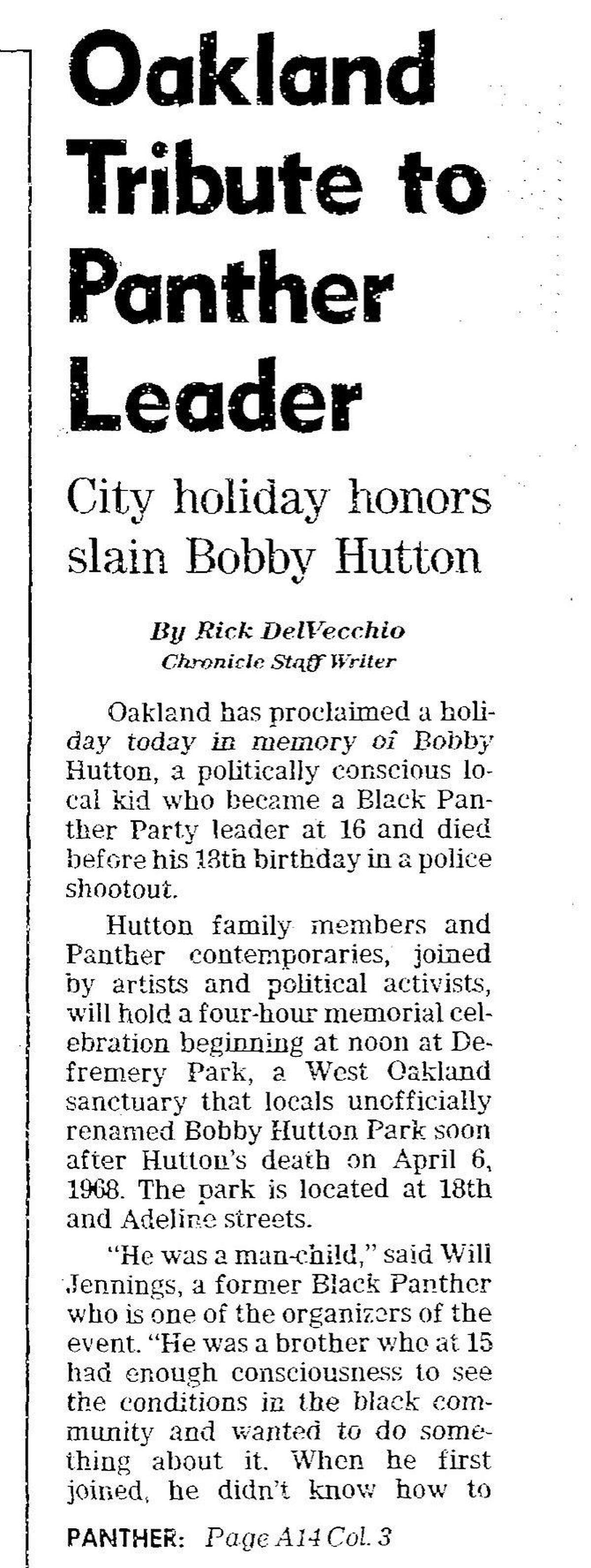 The death of a Black Panther: 50 years after Bobby Hutton’s killing