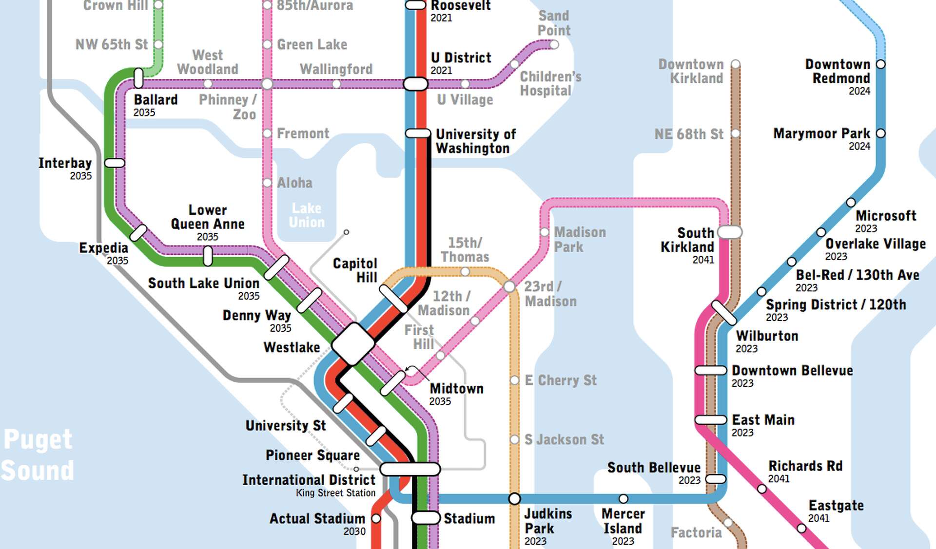 New light rail map shows transit Seattle only dreams of