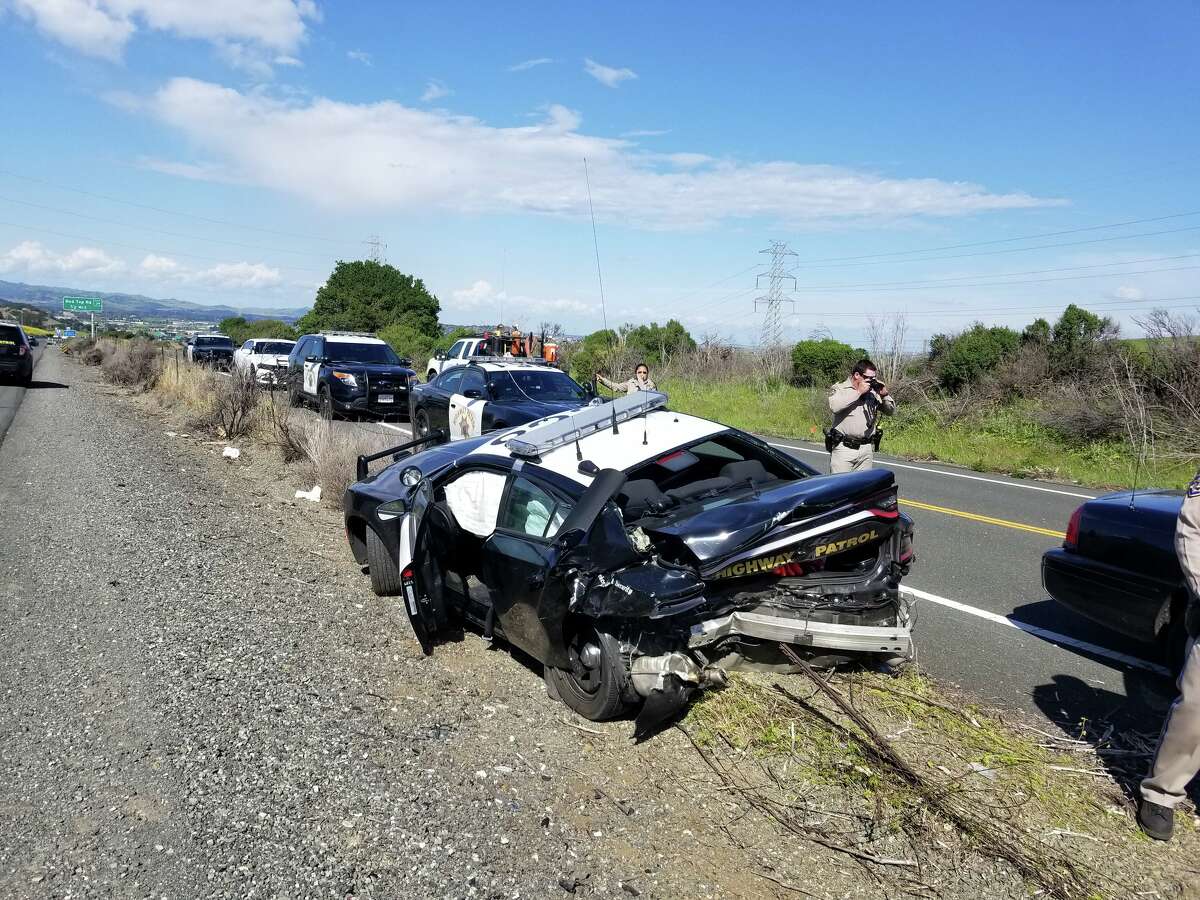 4 people injured after car hits CHP vehicle on east I-80