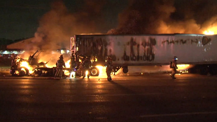 Spilled mattress leads to 18-wheeler fire on North Freeway