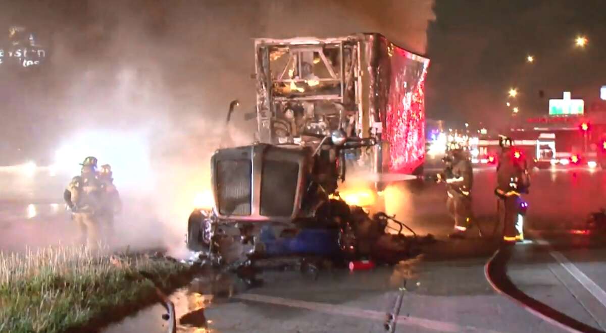 Spilled mattress leads to 18-wheeler fire on North Freeway
