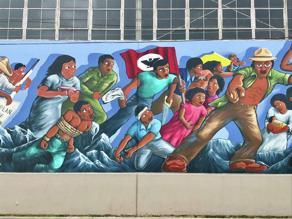 Aerosol king Gonzo 247 and painter Leo Tanguma detail East End mural ...