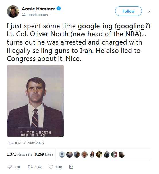 Armie Hammer discovers who Oliver North is and Twitter is charmed