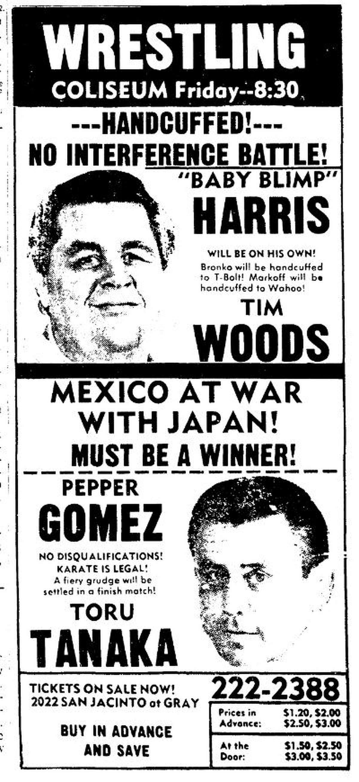 Houston wrestling advertisements capture crazy nights at the Sam ...