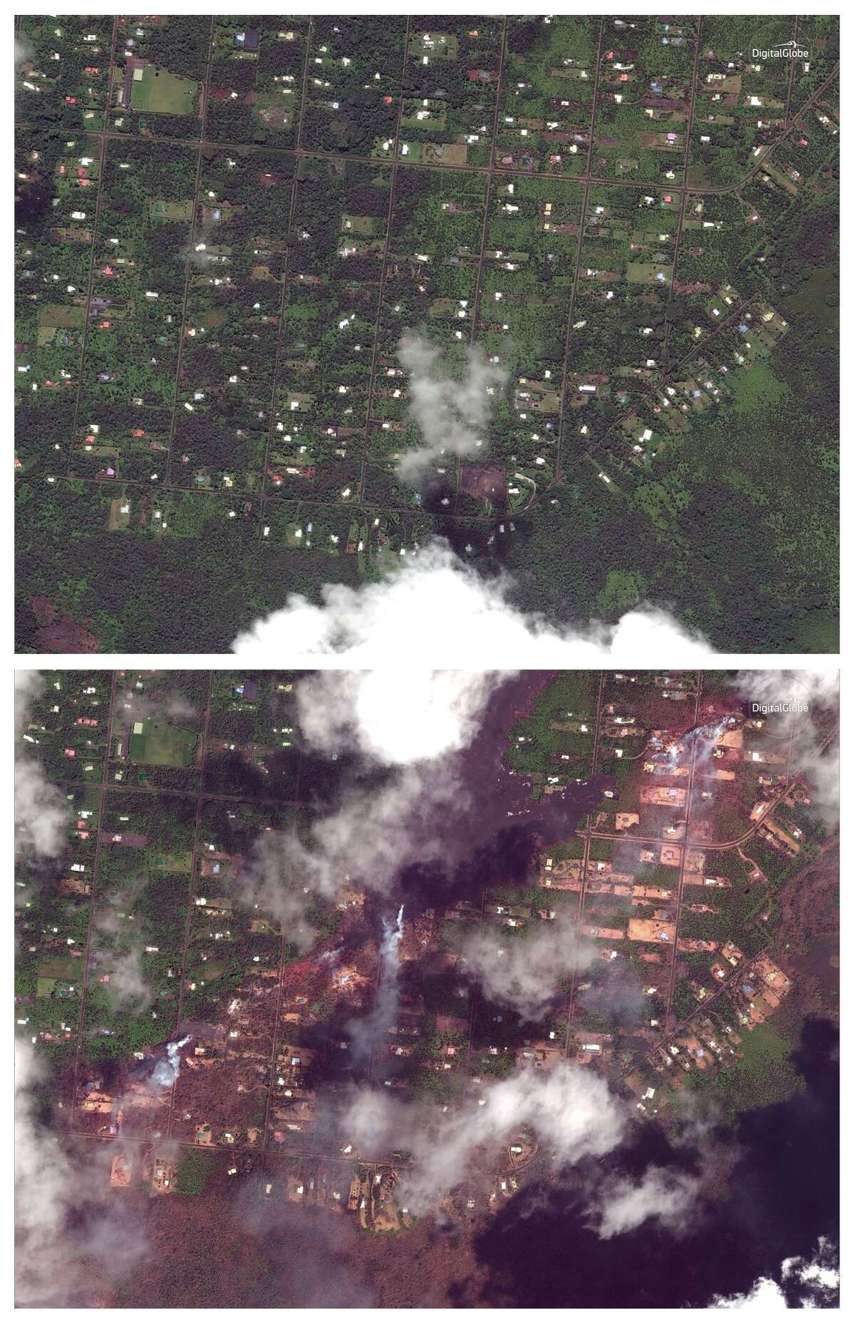 Before and after images show fiery path of Kilauea volcano