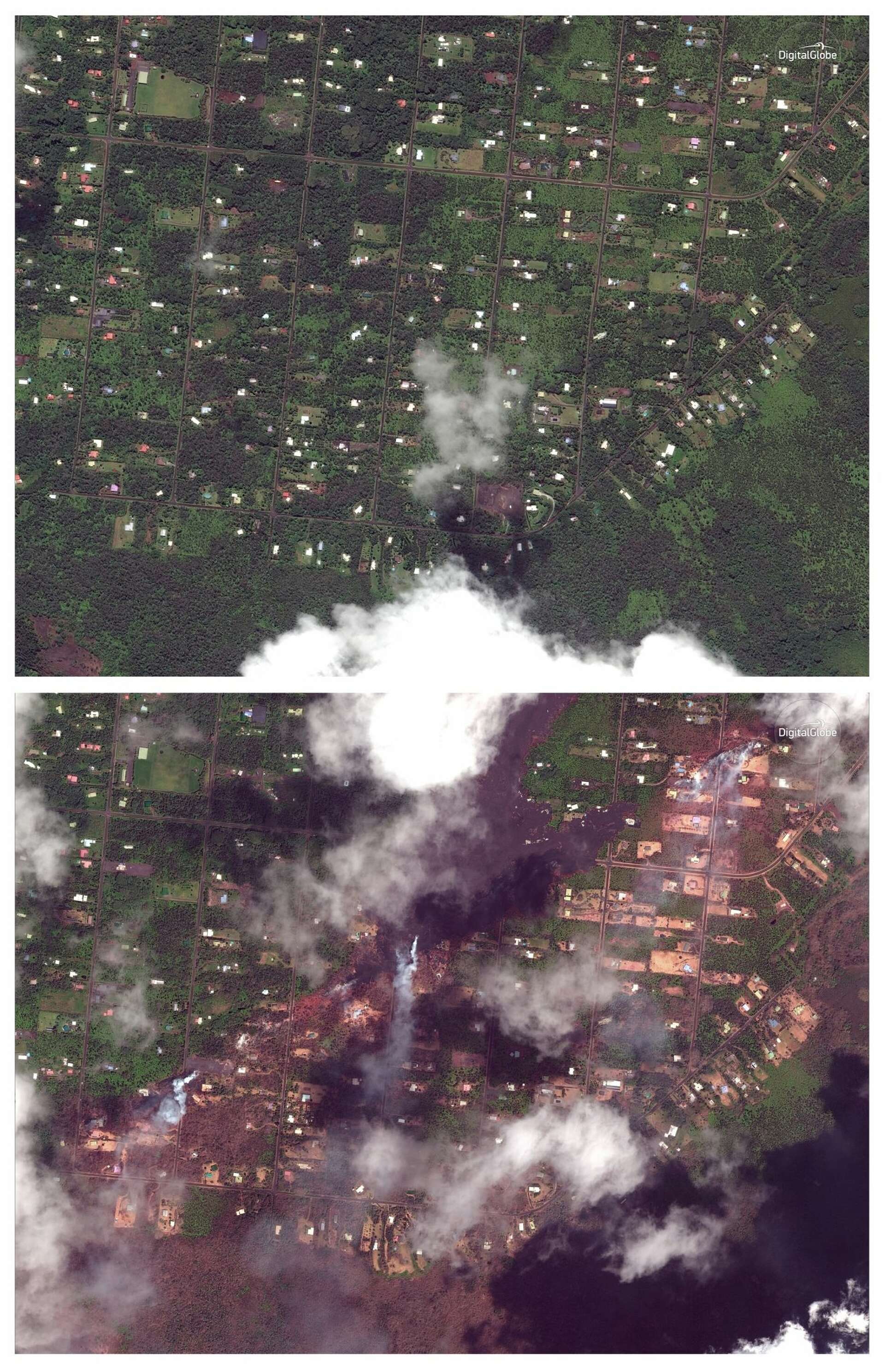 Before and after images show fiery path of Kilauea volcano