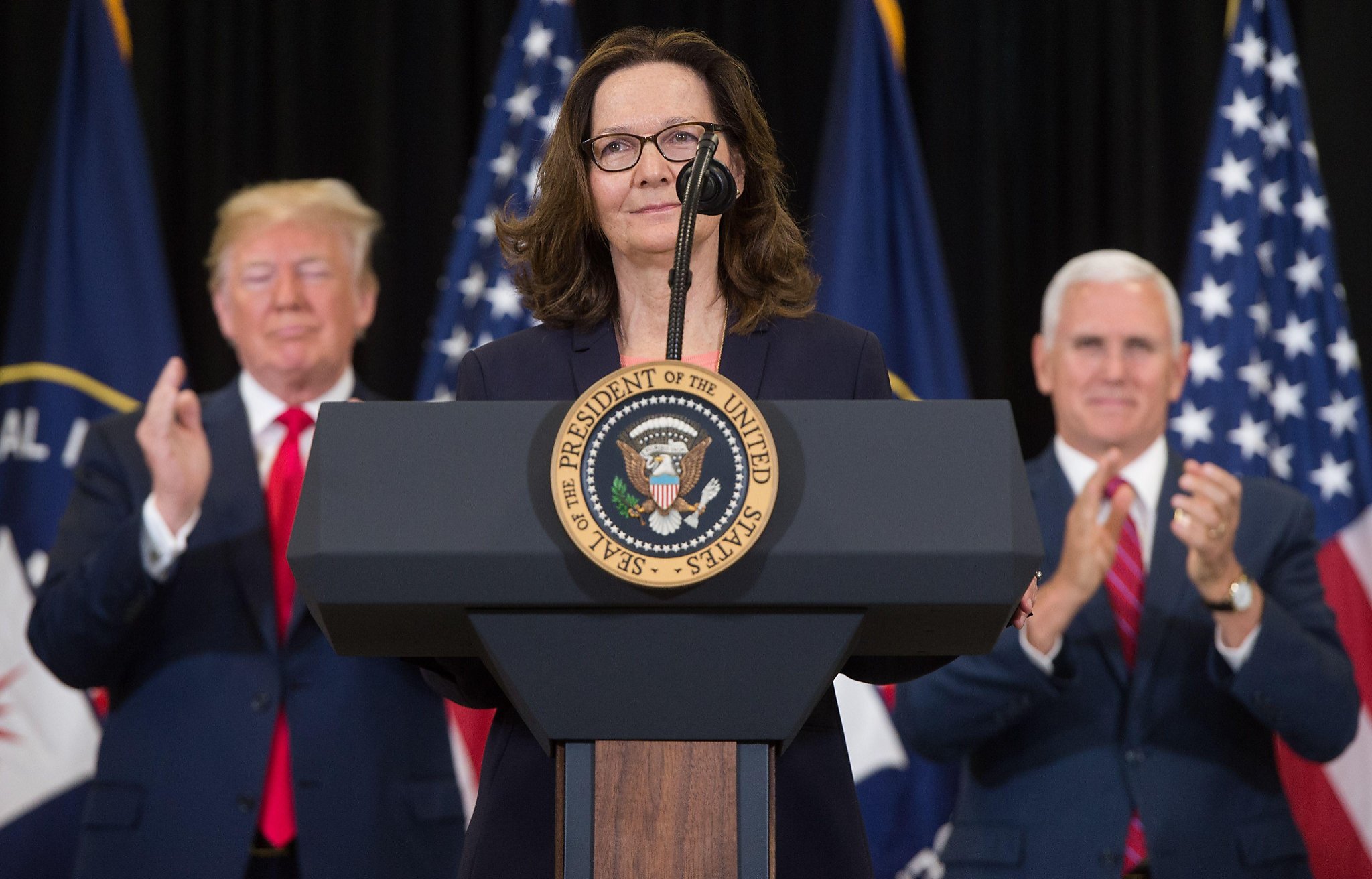 Trump welcomes 1st female CIA director, tries to make amends with agency