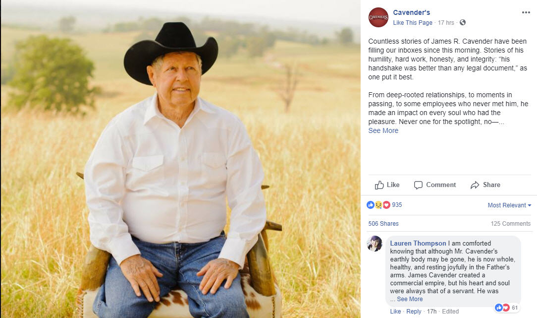 Cavender's founder, Texas icon dies at the age of 87