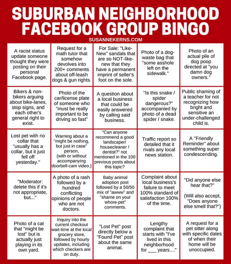 Bingo game sums up what Facebook groups in Houston suburbs are like ...