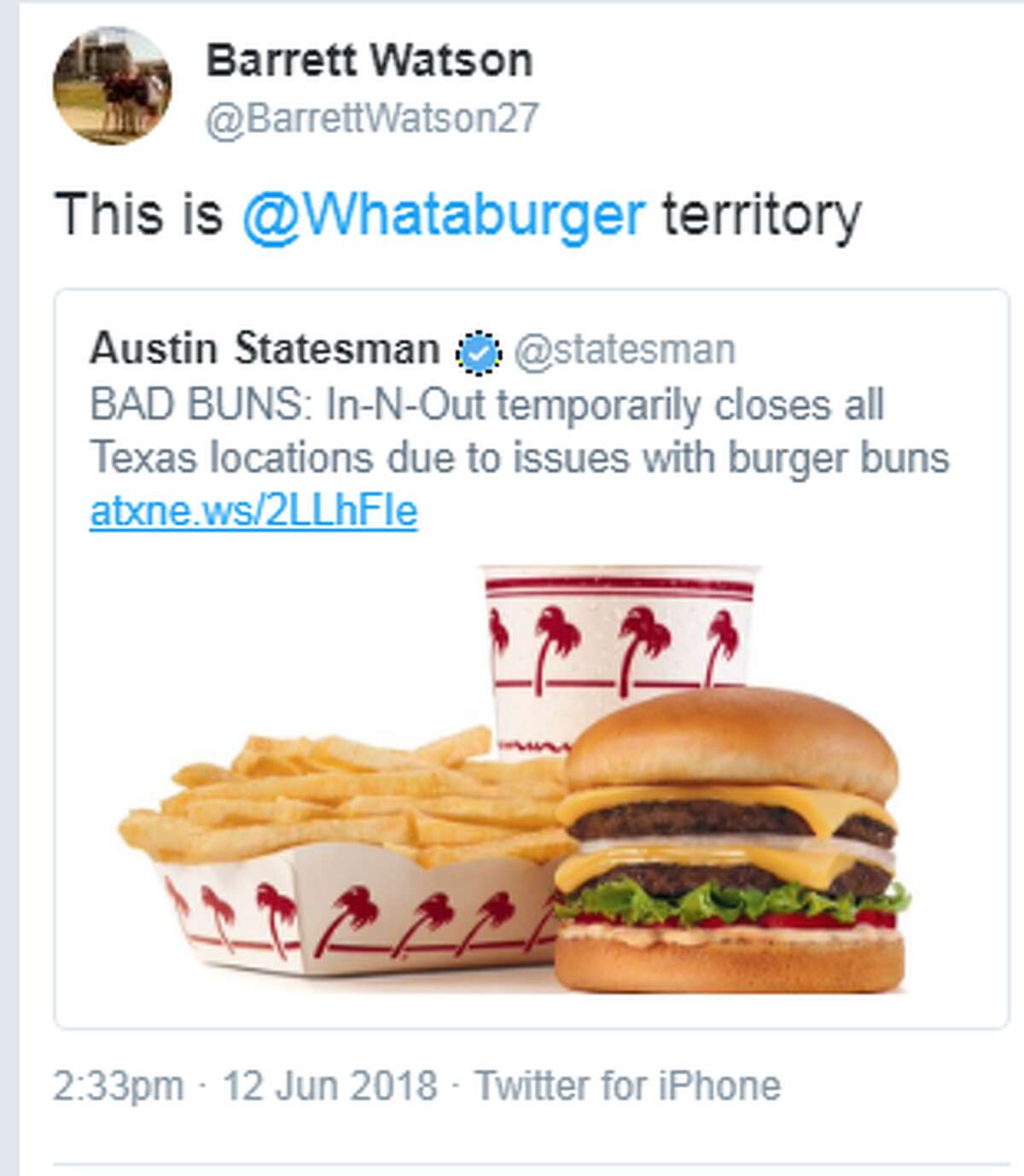 In-N-Out has to close temporarily, Whataburger fans crack jokes online