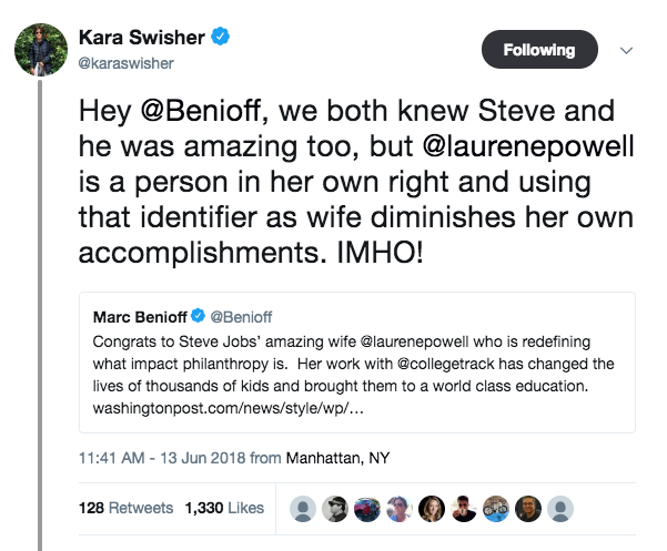 Kara Swisher Starts Debate About Identifying Laurene Powell Jobs As